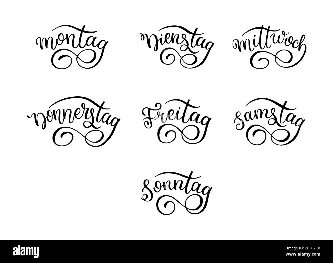 Lettering in German, days of the week - Monday, Tuesday, Wednesday ...