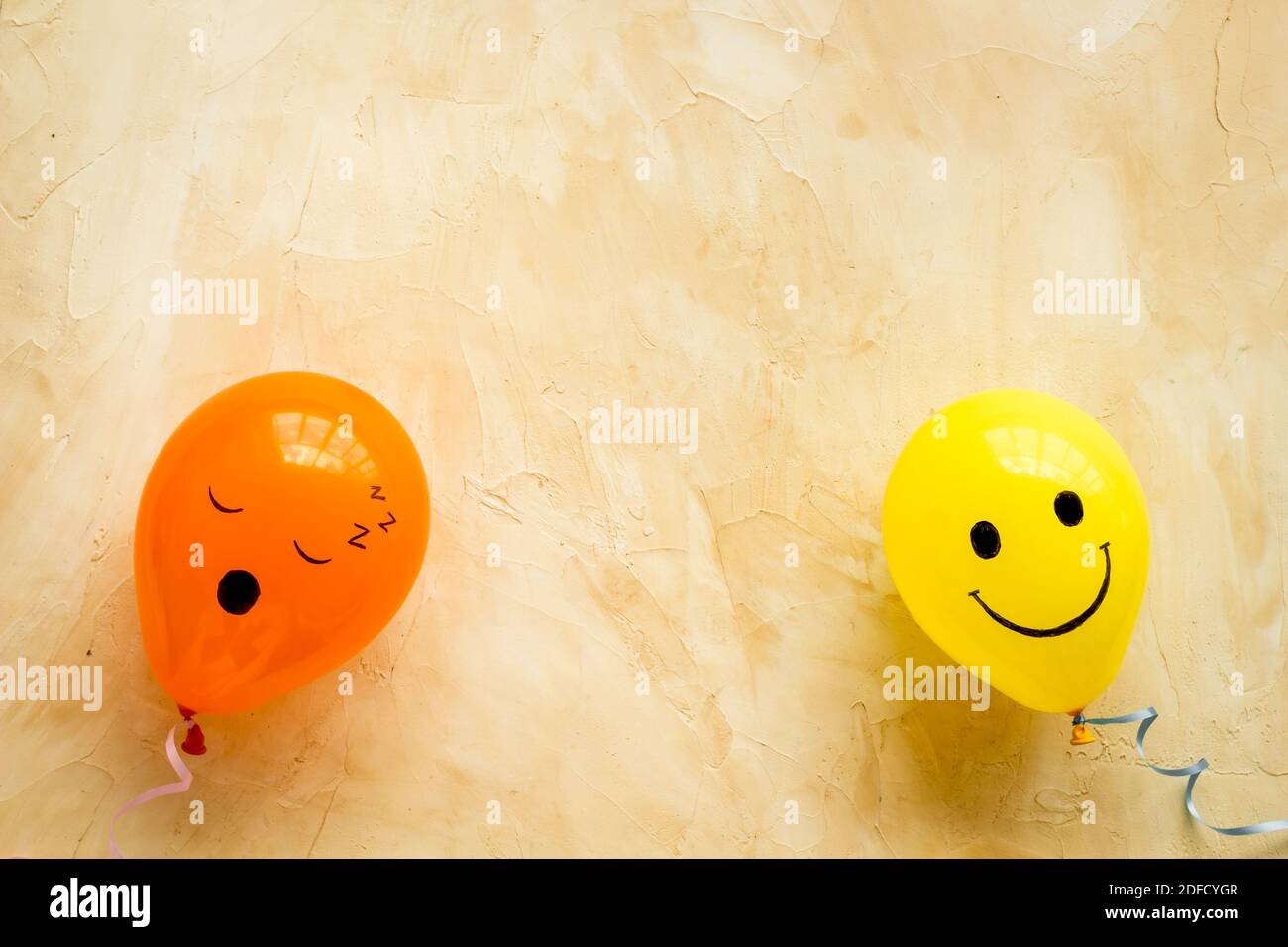 Emotions concept - happiness and overload sleepiness on the colored ...