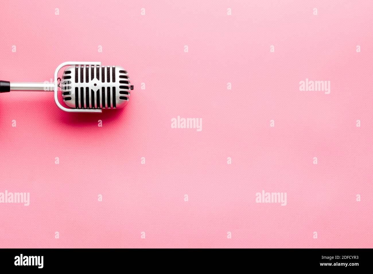 Flat lay of retro classic microphone with space for text Stock Photo ...