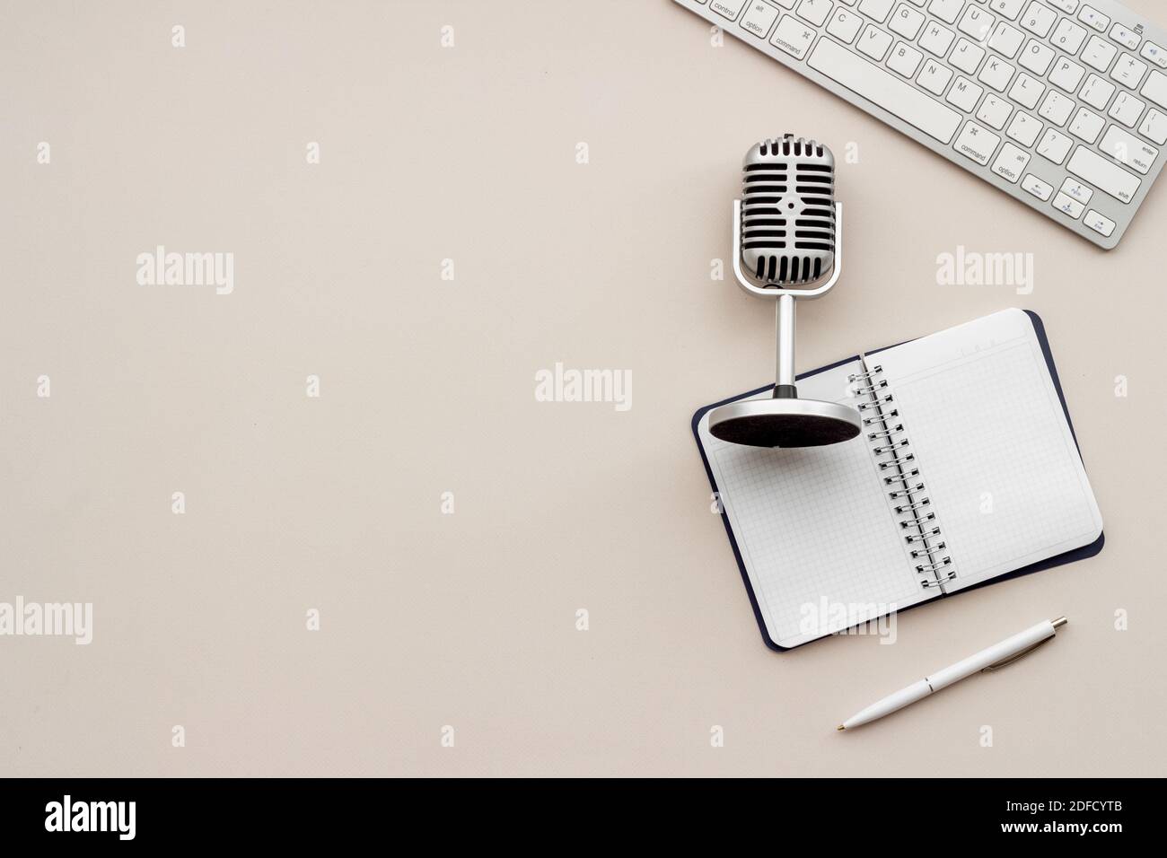 Music and vocals recording. Microphone on studio table, top view Stock ...
