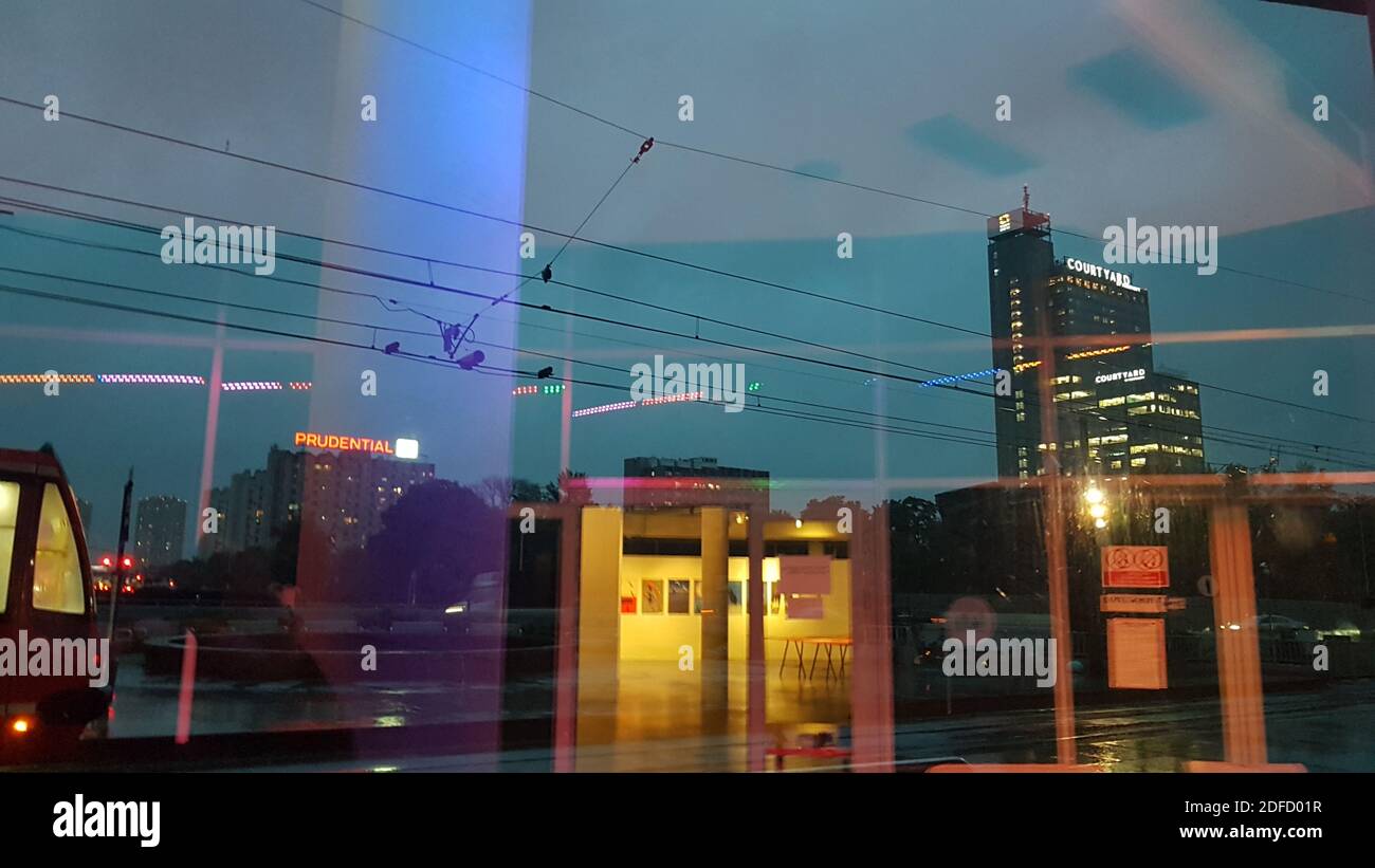 "Rondo" traffic circle in downtown Katowice, with Altus skyscraper in ...