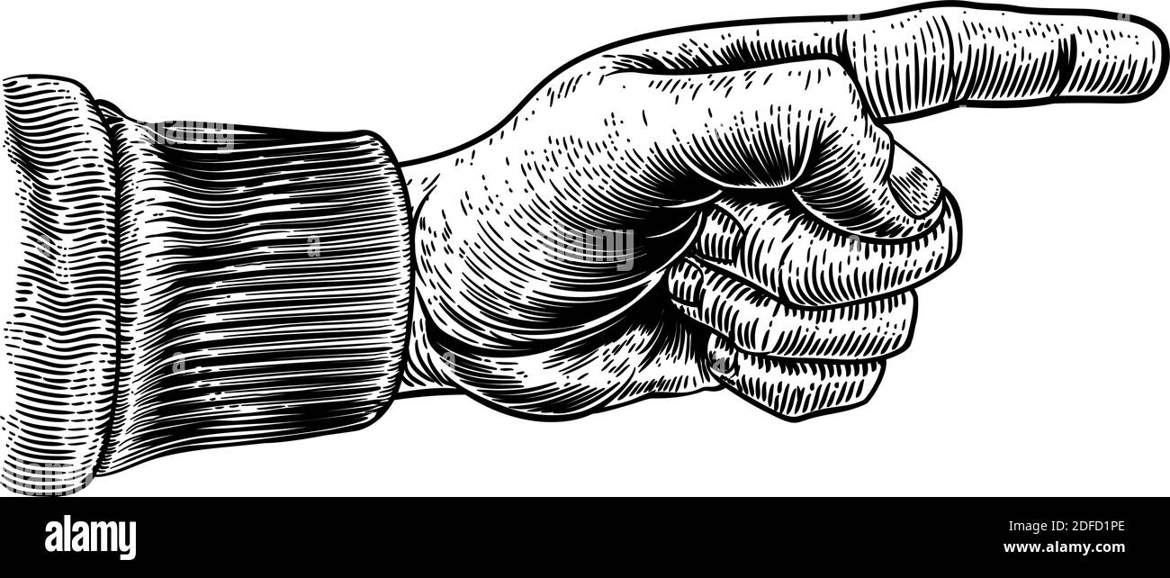 Hand Pointing Direction Finger Engraving Woodcut Stock Vector Image ...