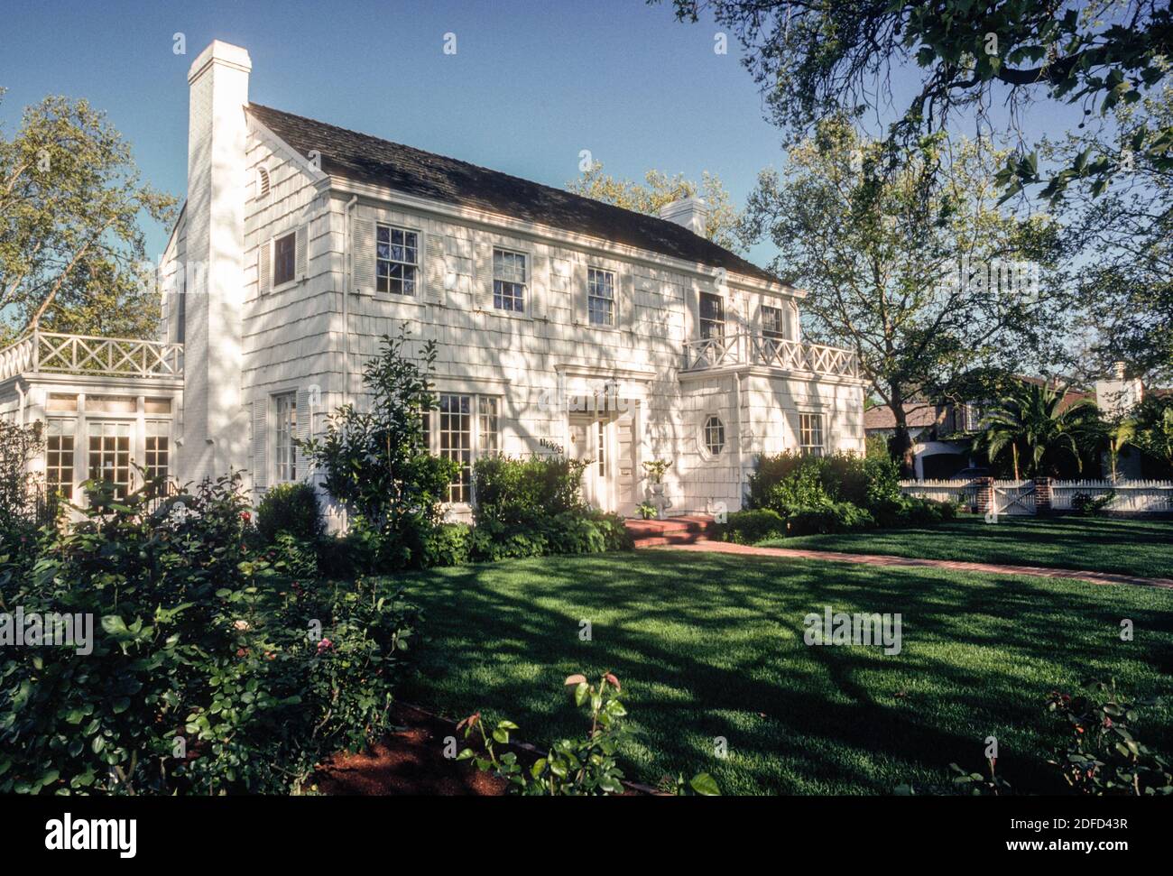 Elegant two-story house has immaculate front yard, California, USA 1987 ...