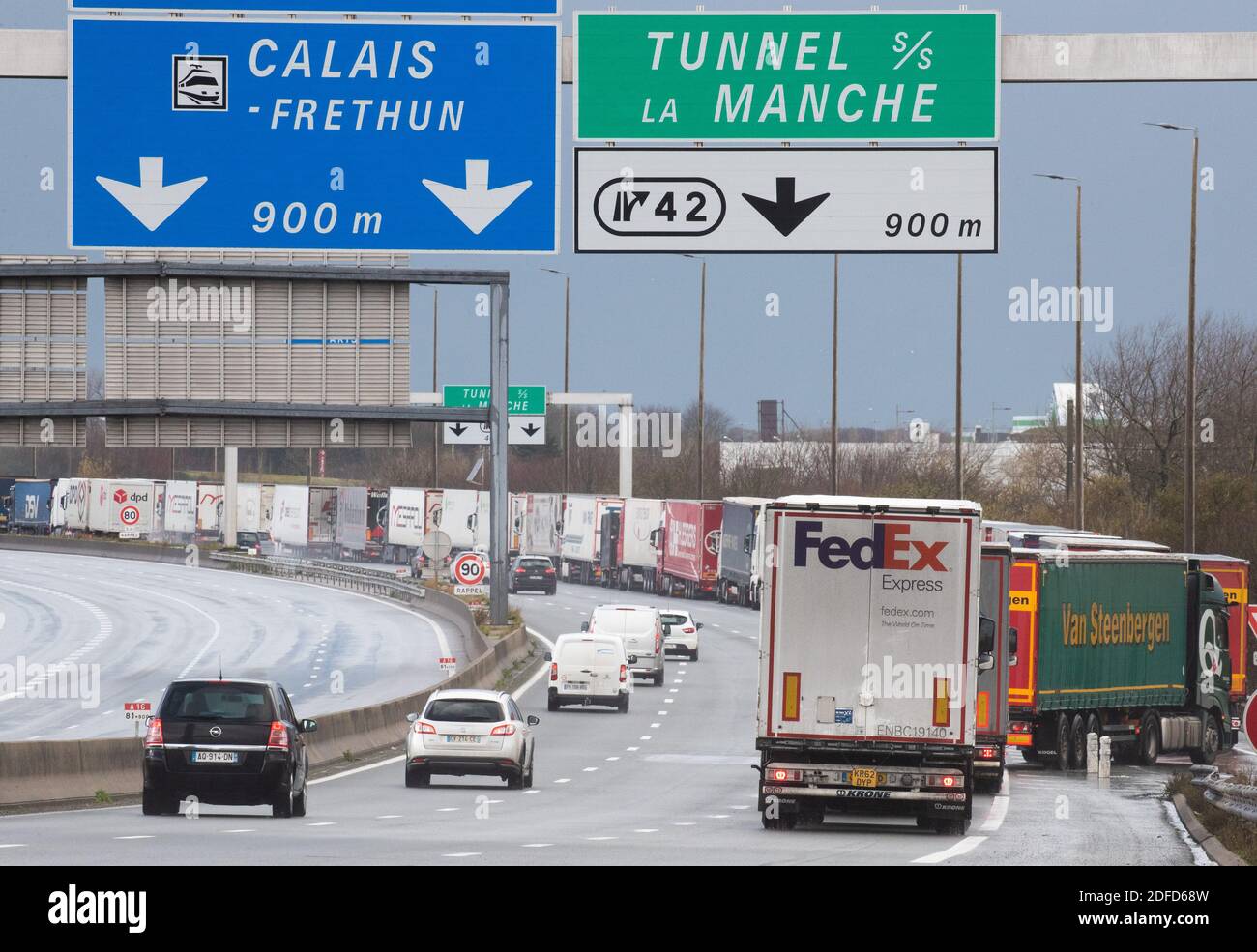Illustration picture shows a traffic jam at the Channel Tunnel ...