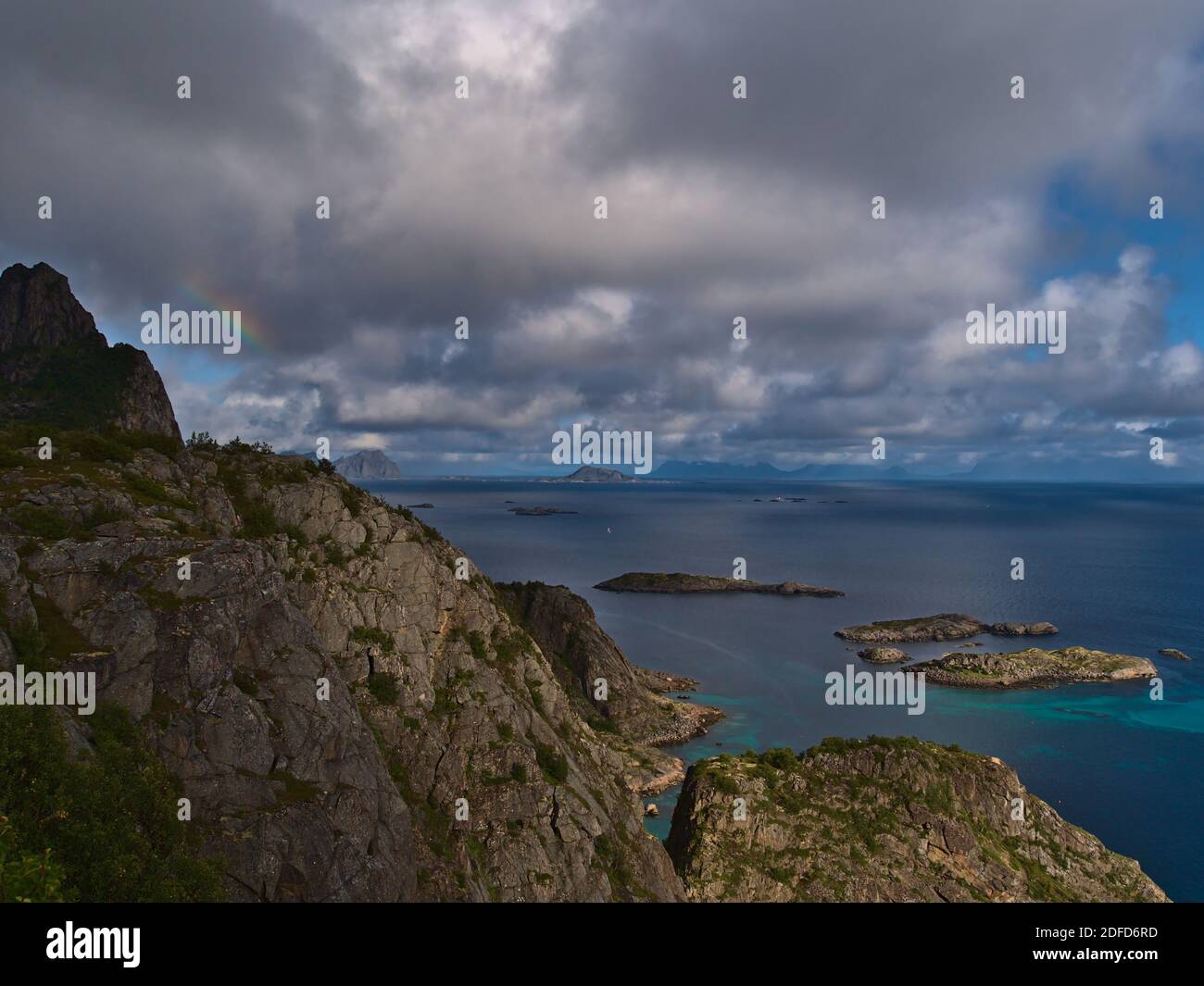 Beautiful aerial panoramic view of coast of Norwegian Sea on Austvågøya ...