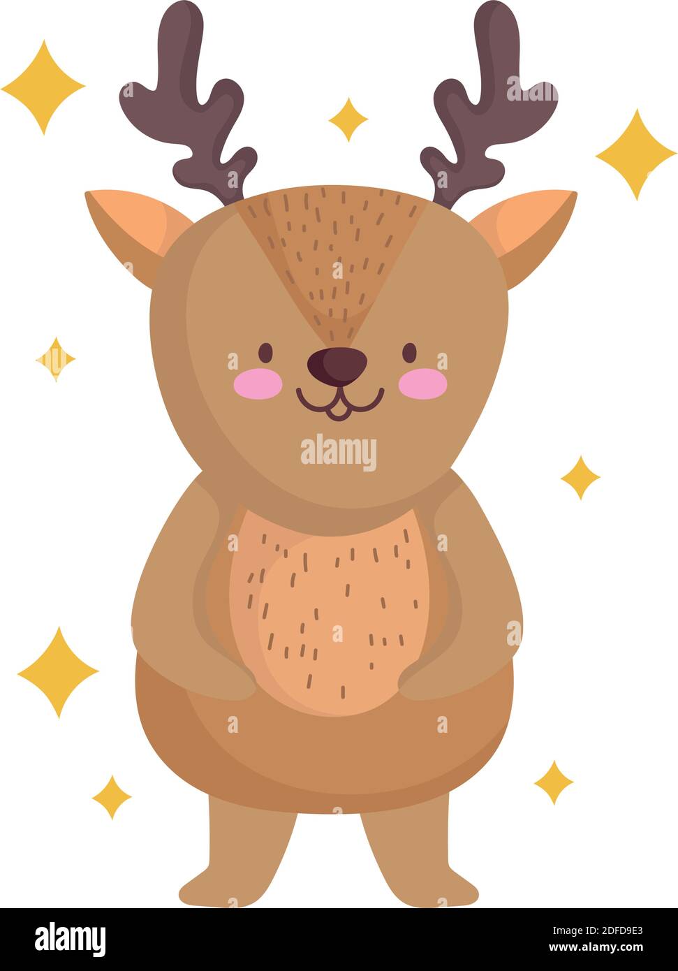cute little reindeer animal with stars in cartoon design vector ...