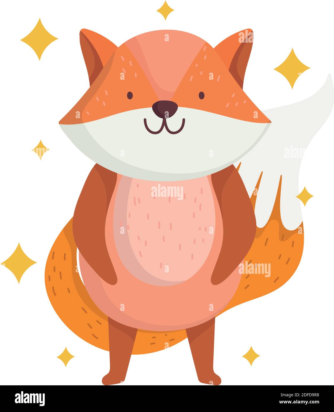 cute fox with beautiful tail animal with stars in cartoon design vector illustration Stock ...