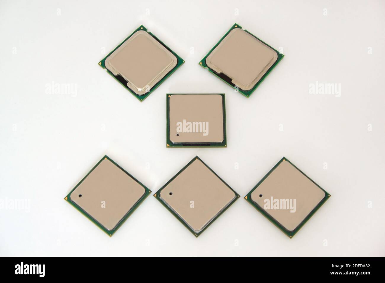 Six computer chip isolated on the white background. Modern technology ...