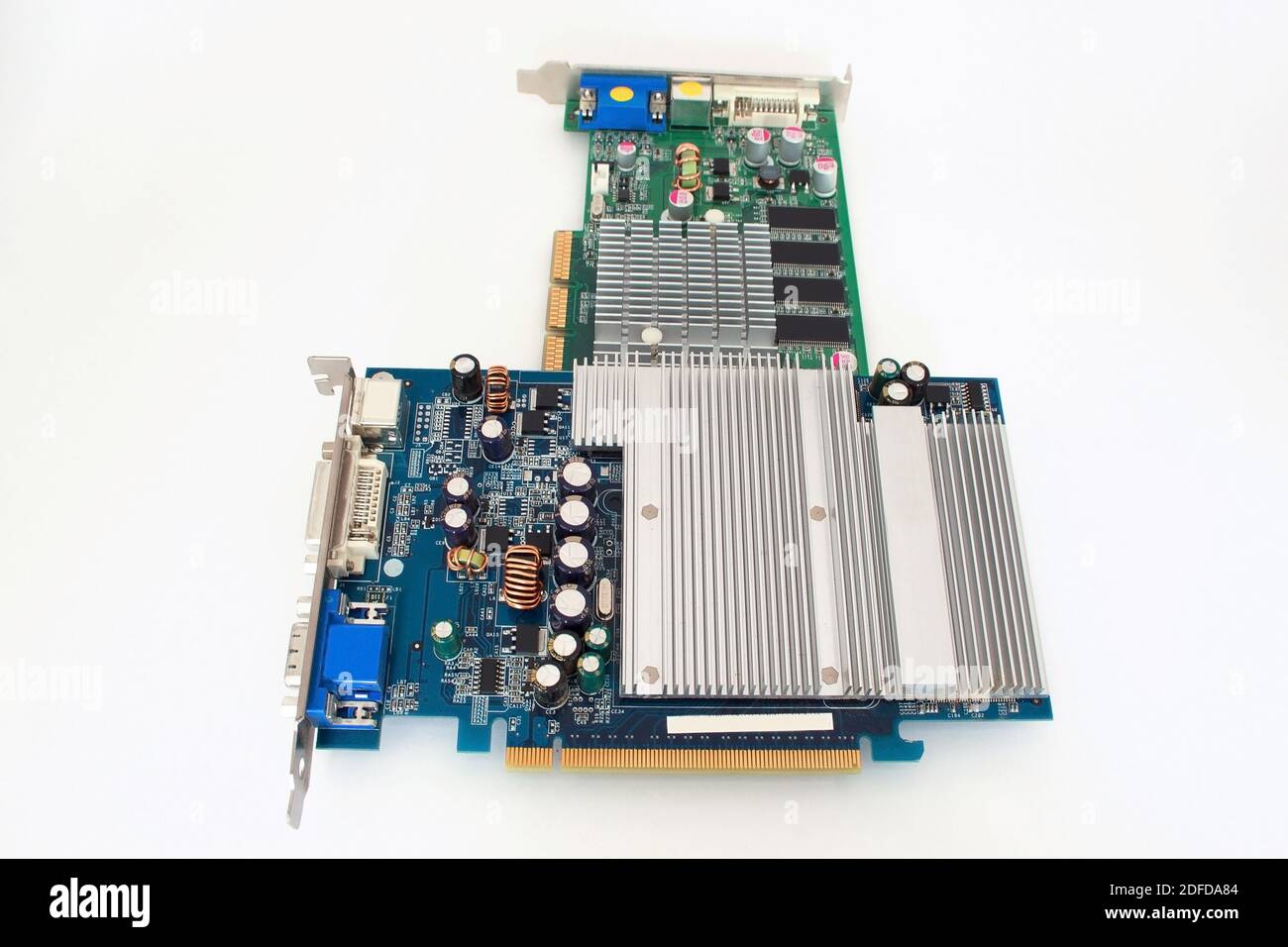 Two graphics cards for a personal computer. Isolated on white ...