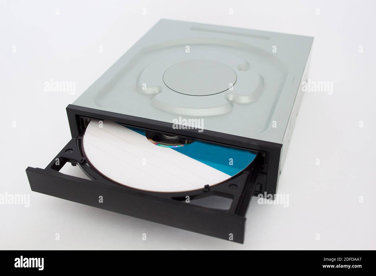 Opened CD - DVD drive with a black cap and disk inside. Isolated Stock ...