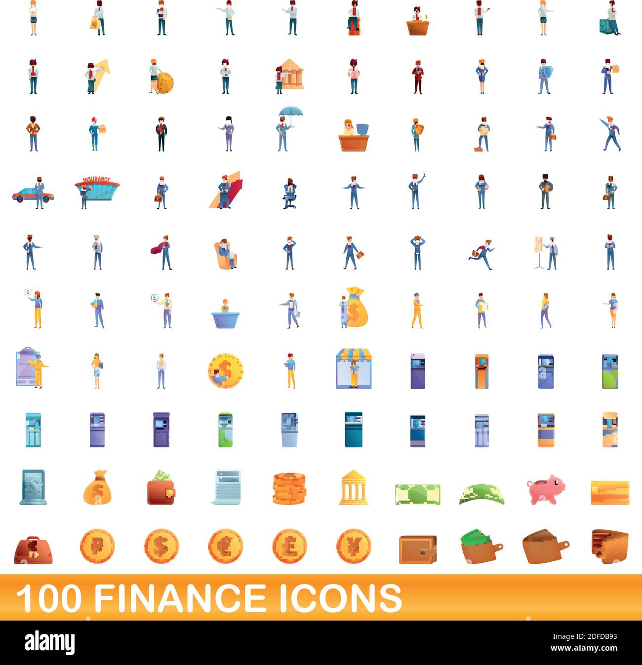 100 finance icons set. Cartoon illustration of 100 finance icons vector ...
