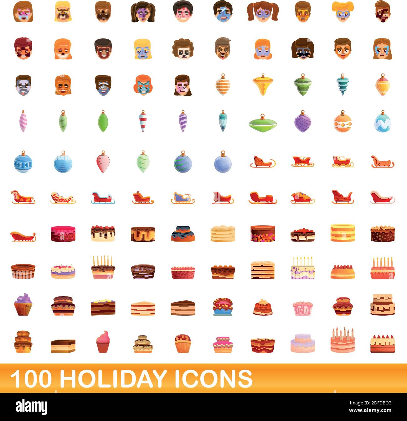 100 holiday icons set. Cartoon illustration of 100 holiday icons vector ...