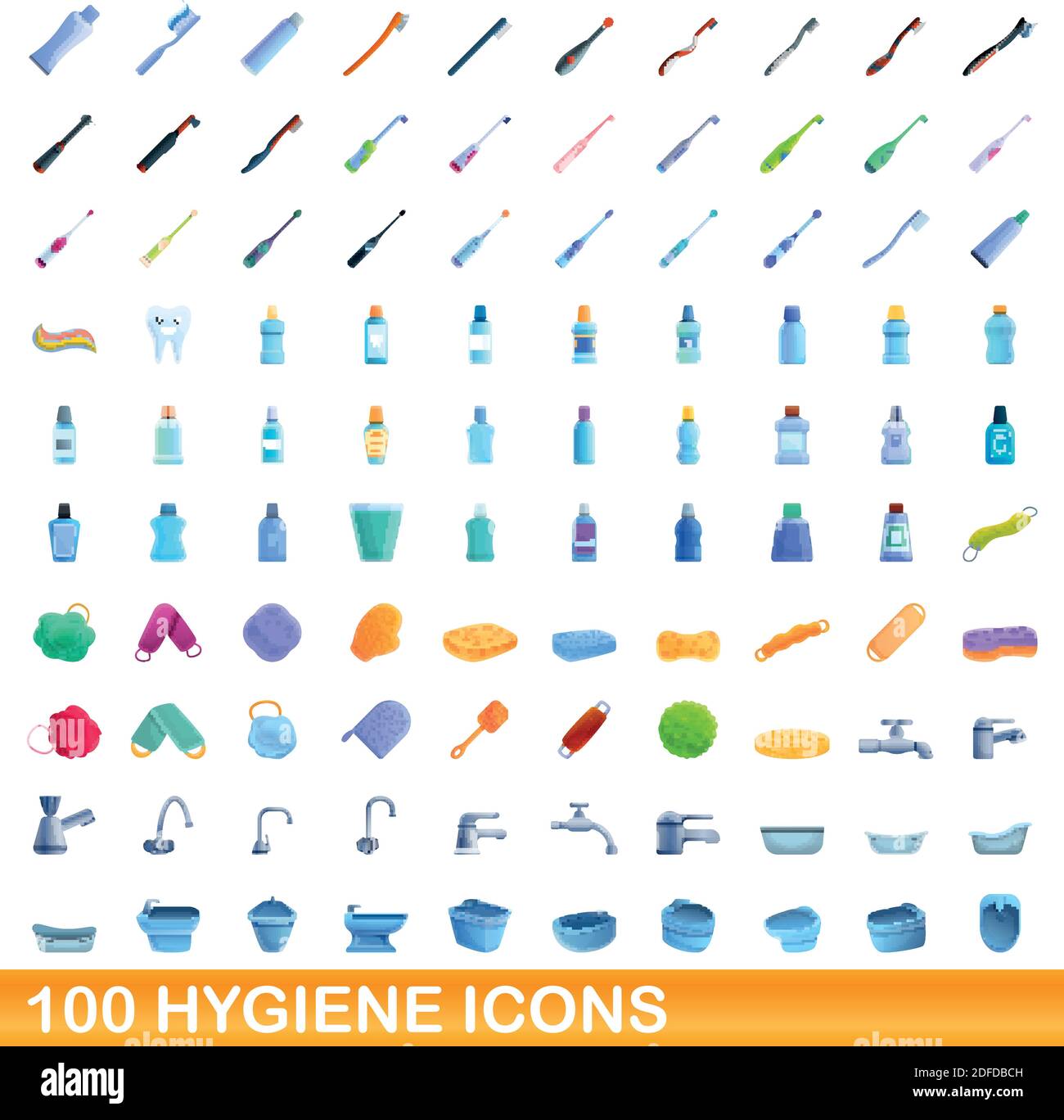 100 hygiene icons set. Cartoon illustration of 100 hygiene icons vector ...