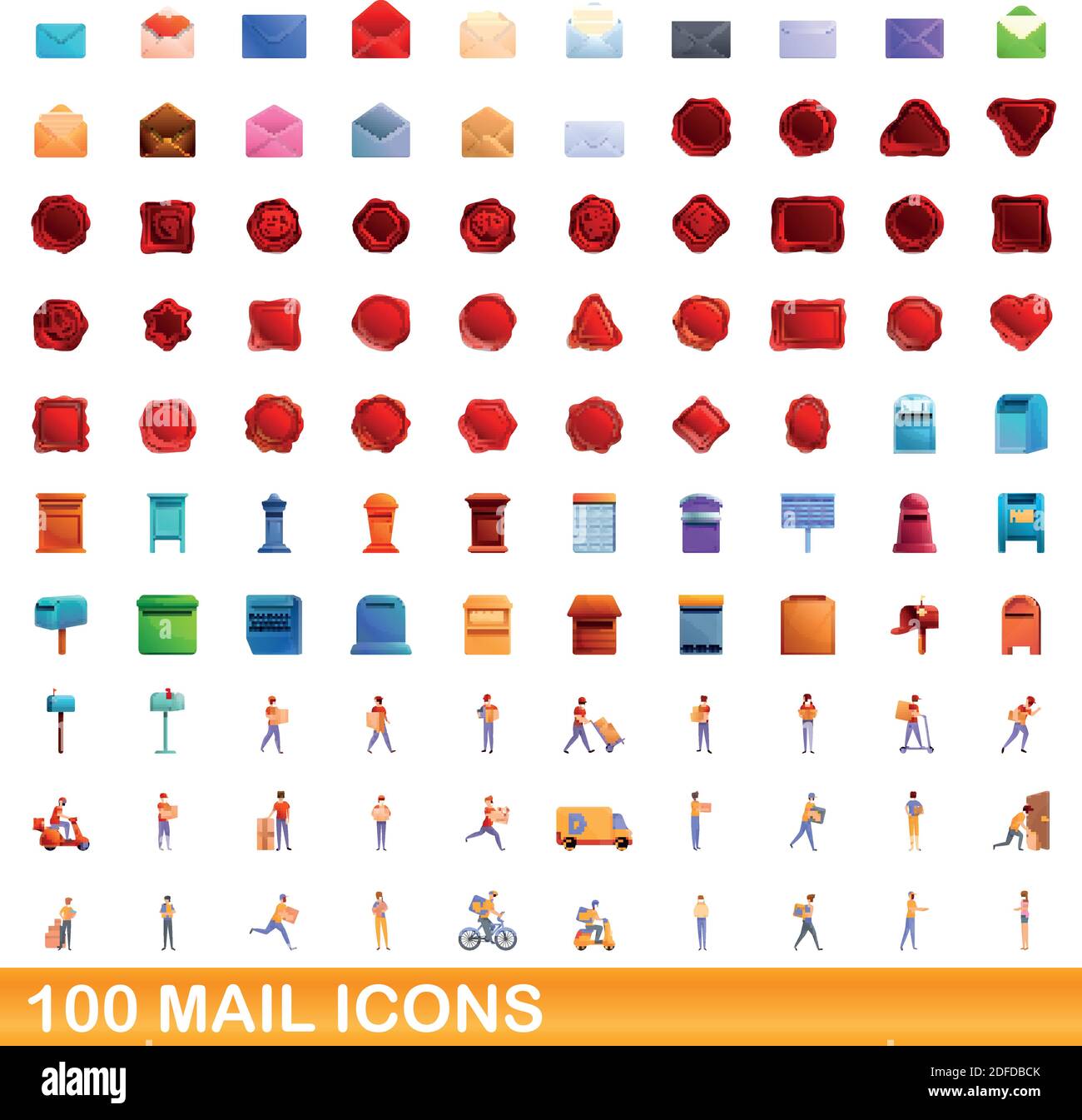 100 mail icons set. Cartoon illustration of 100 mail icons vector set ...