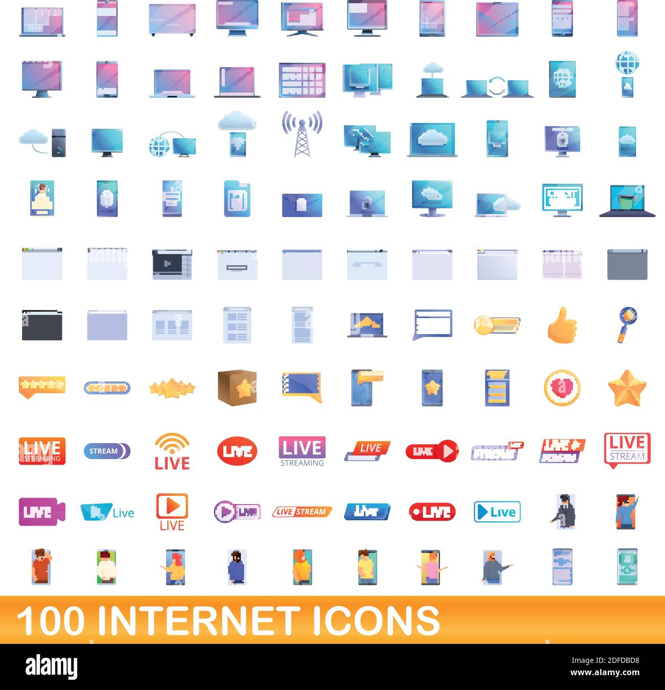 100 internet icons set. Cartoon illustration of 100 internet icons ...