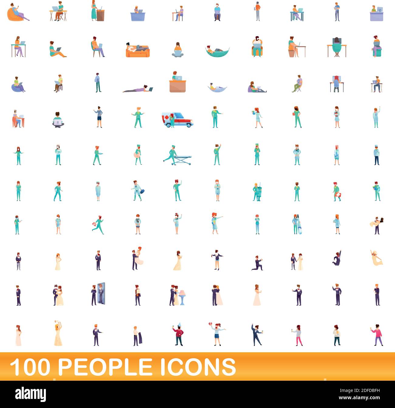 100 people icons set. Cartoon illustration of 100 people icons vector ...