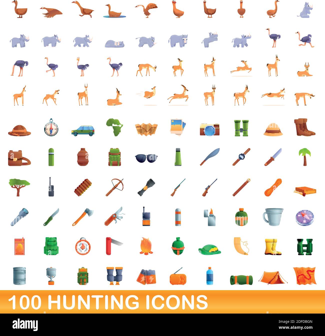 100 hunting icons set. Cartoon illustration of 100 hunting icons vector ...