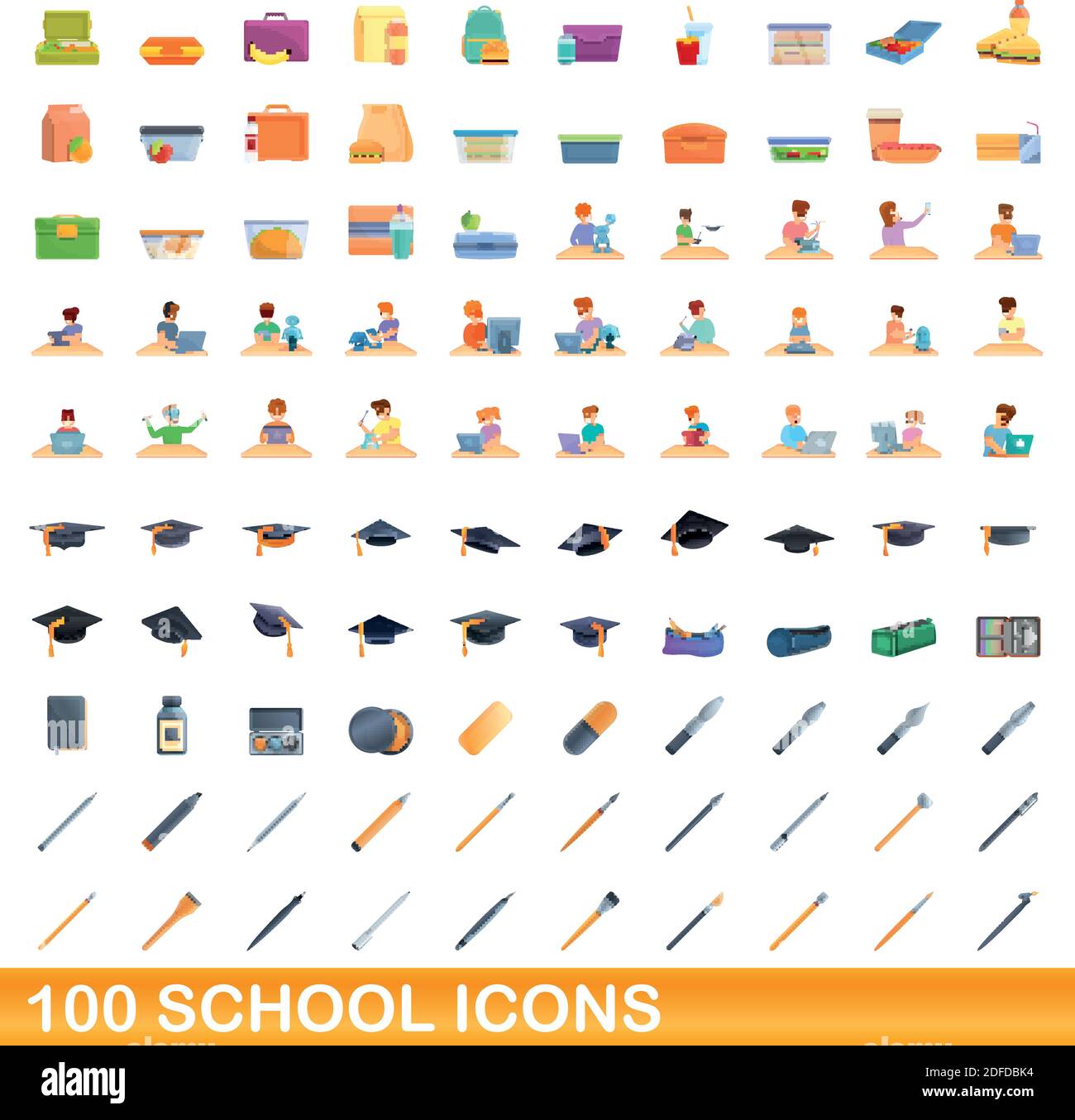 100 school icons set. Cartoon illustration of 100 school icons vector ...