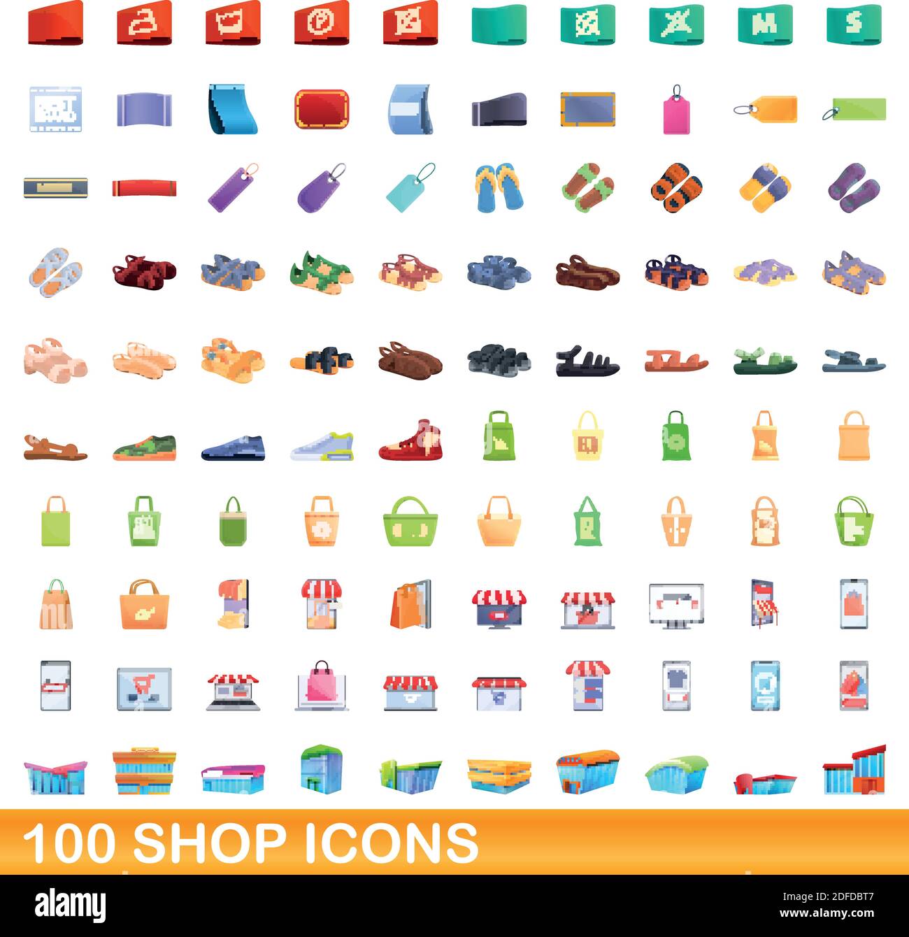 100 shop icons set. Cartoon illustration of 100 shop icons vector set ...