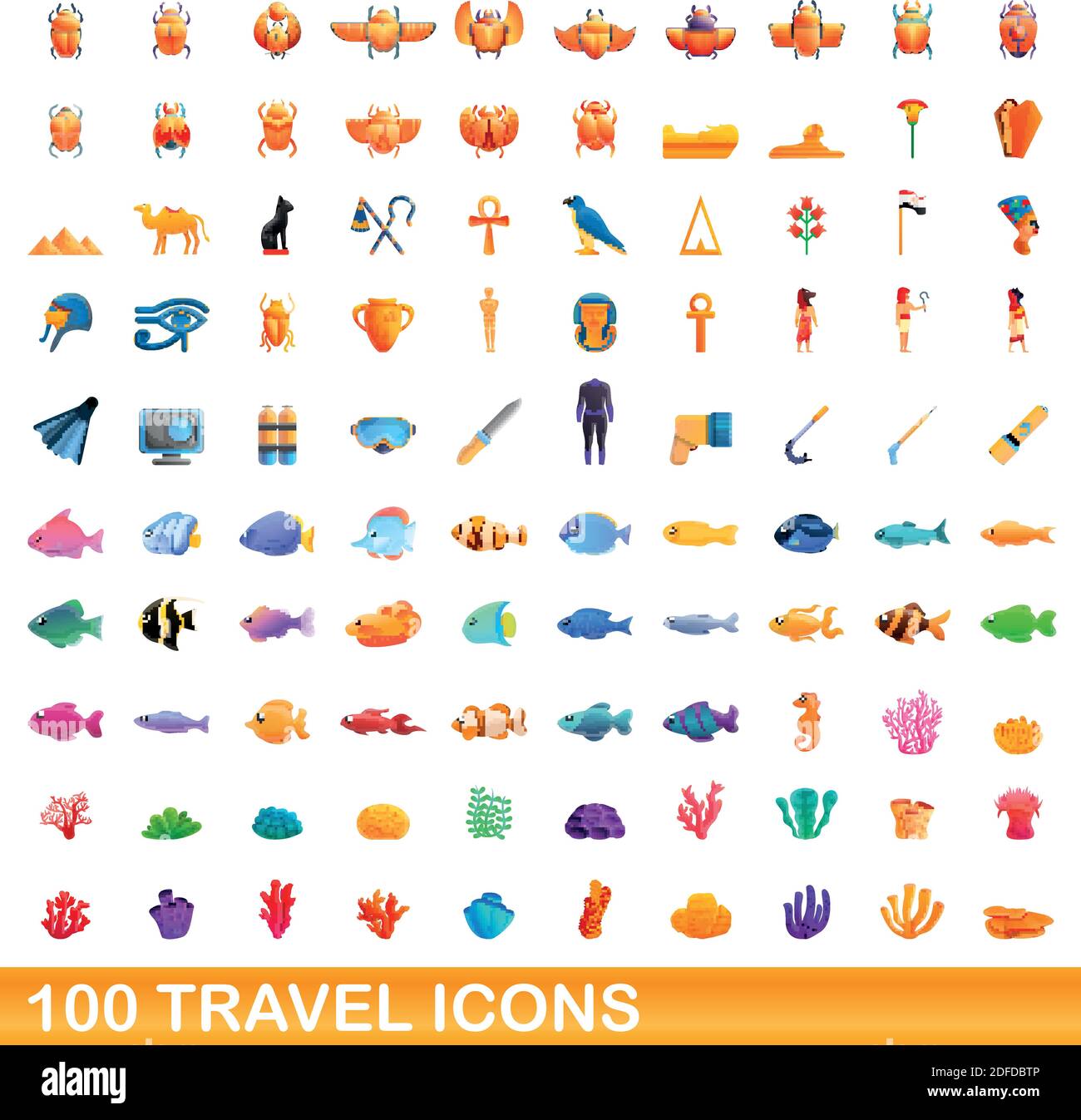 100 travel icons set. Cartoon illustration of 100 travel icons vector ...