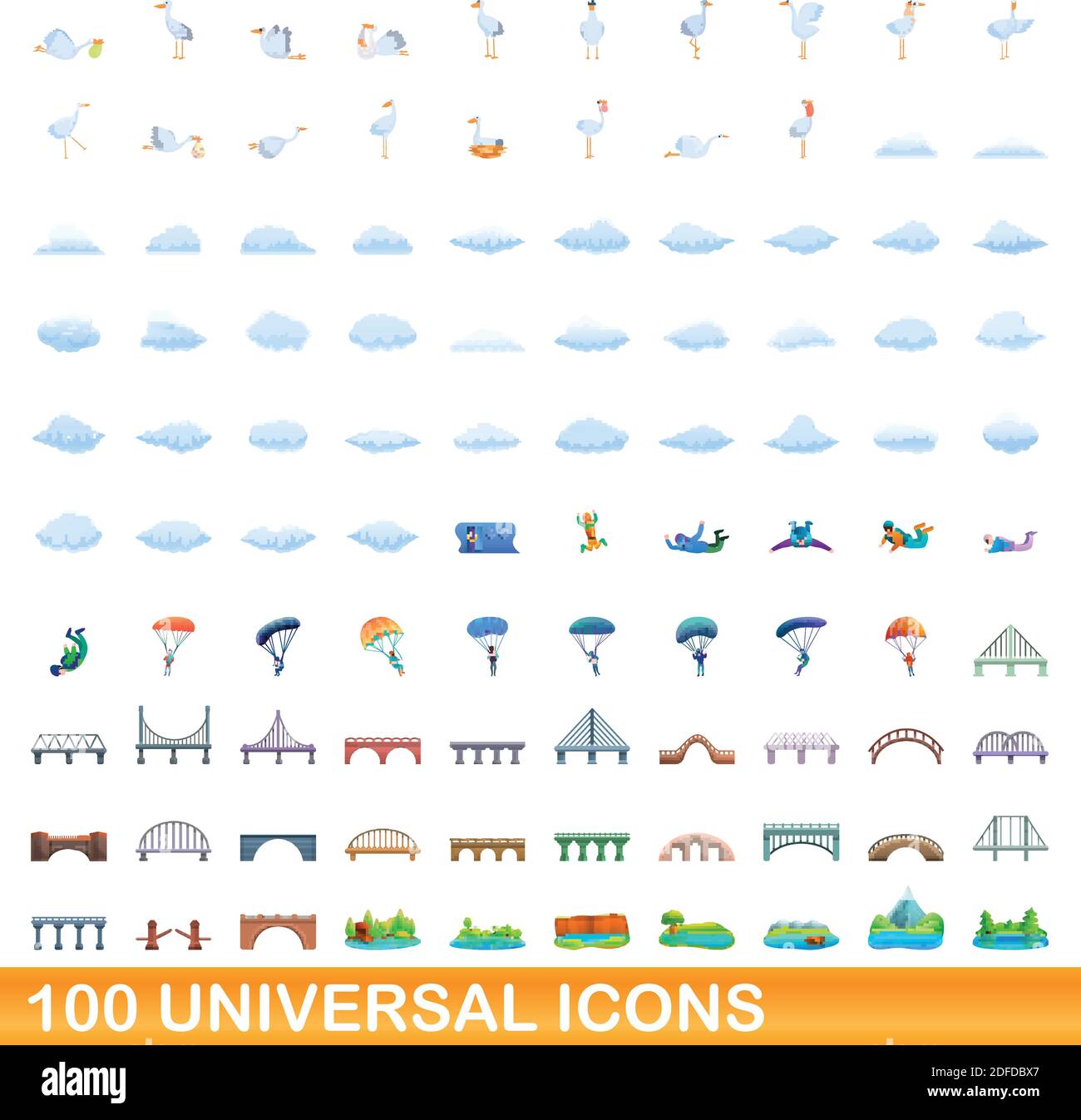 100 universal icons set. Cartoon illustration of 100 universal icons ...