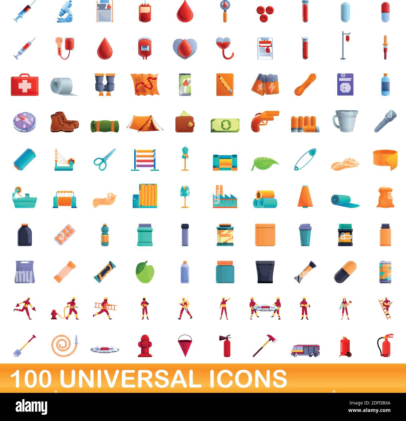 100 universal icons set. Cartoon illustration of 100 universal icons ...
