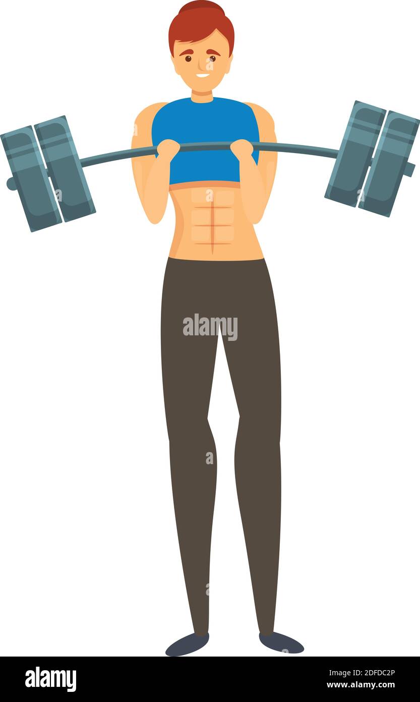 Woman bodybuilding barbell icon. Cartoon of woman bodybuilding barbell ...