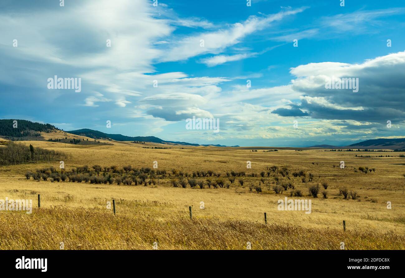 Country road, rural landscape in autumn season. Alberta Provincial ...