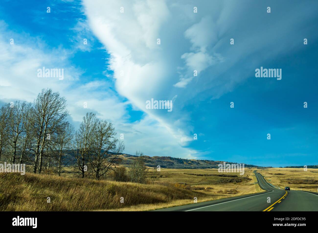 Country road, rural landscape in autumn season. Alberta Provincial ...