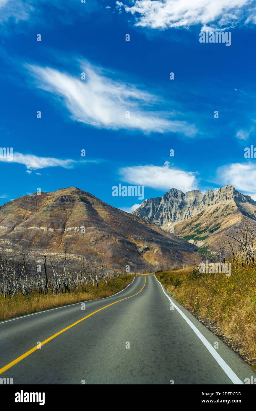 Red Rock Canyon Parkway in autumn sunny day morning. Waterton Lakes ...