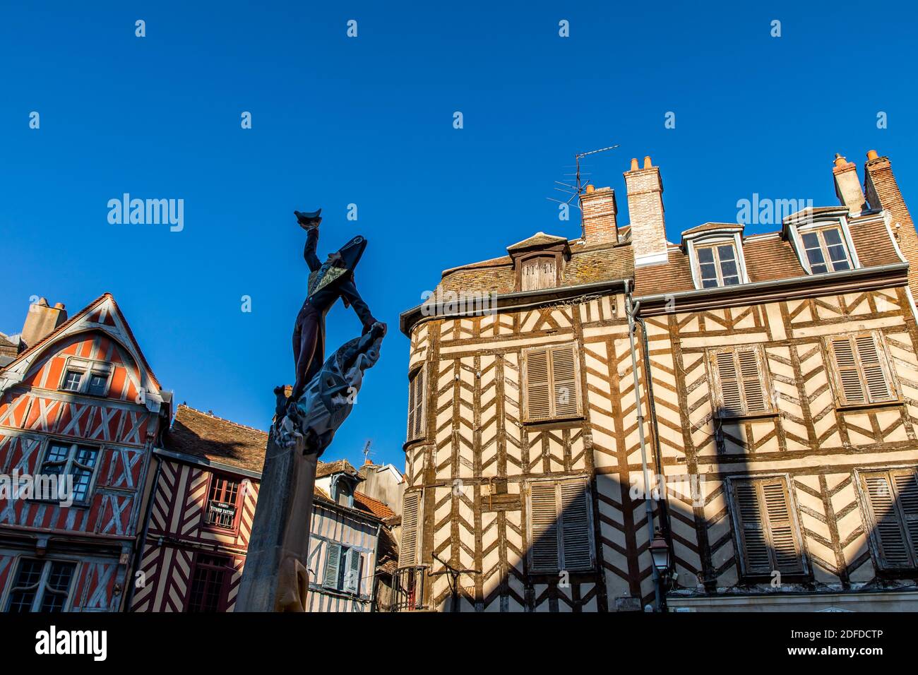 STATUE OF CADET ROUSSEL AND HALF-TIMBERED HOUSES, AUXERRE, YONNE ...