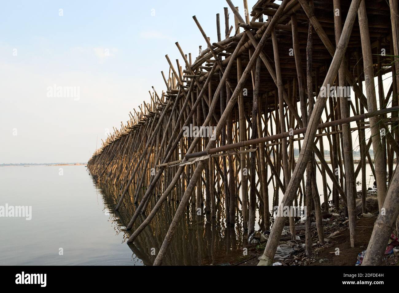 Old traditional bamboo bridge across Mekong river, Kampong Cham ...