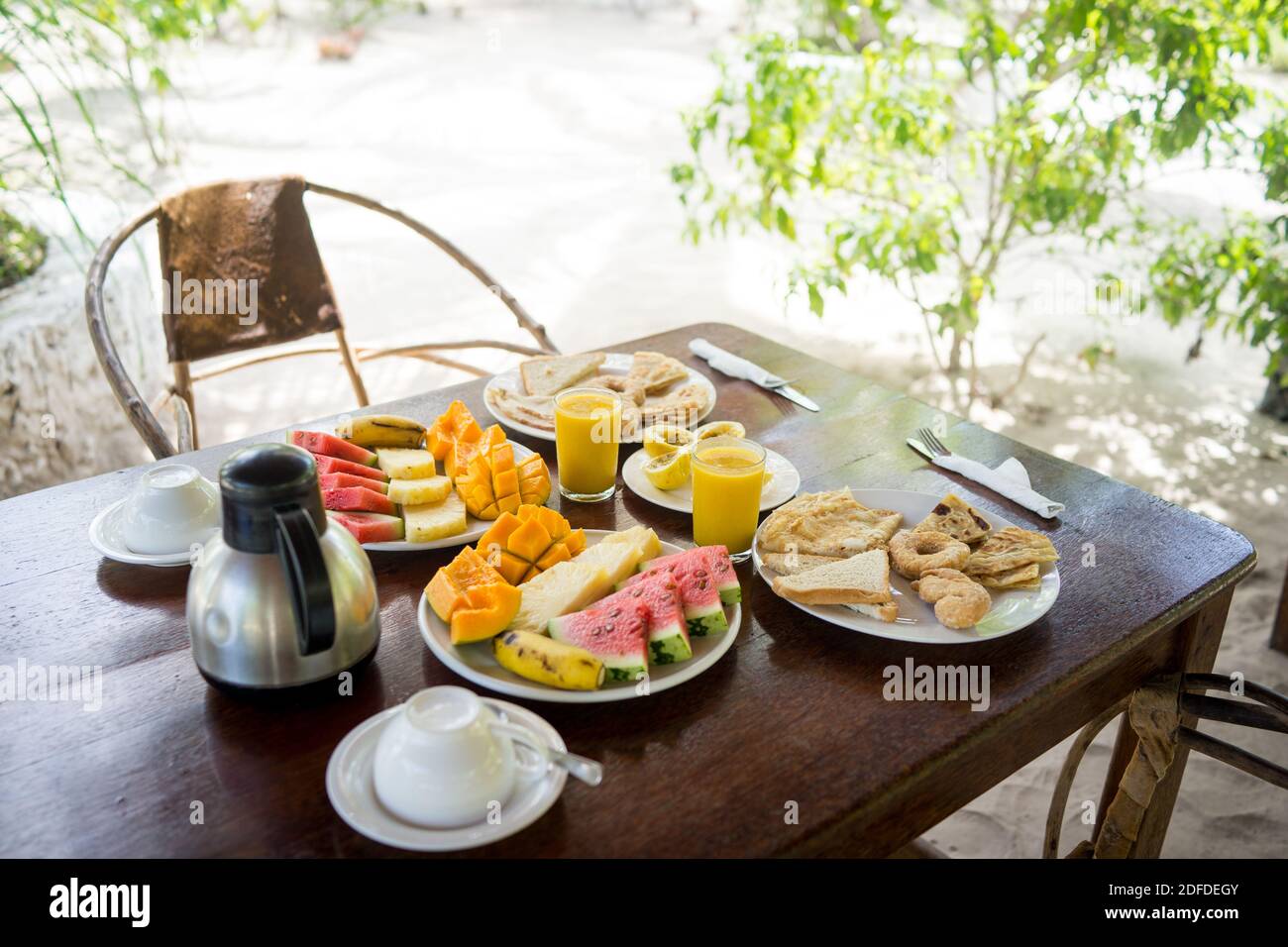 Exotic tropical breakfast in African resort Stock Photo - Alamy