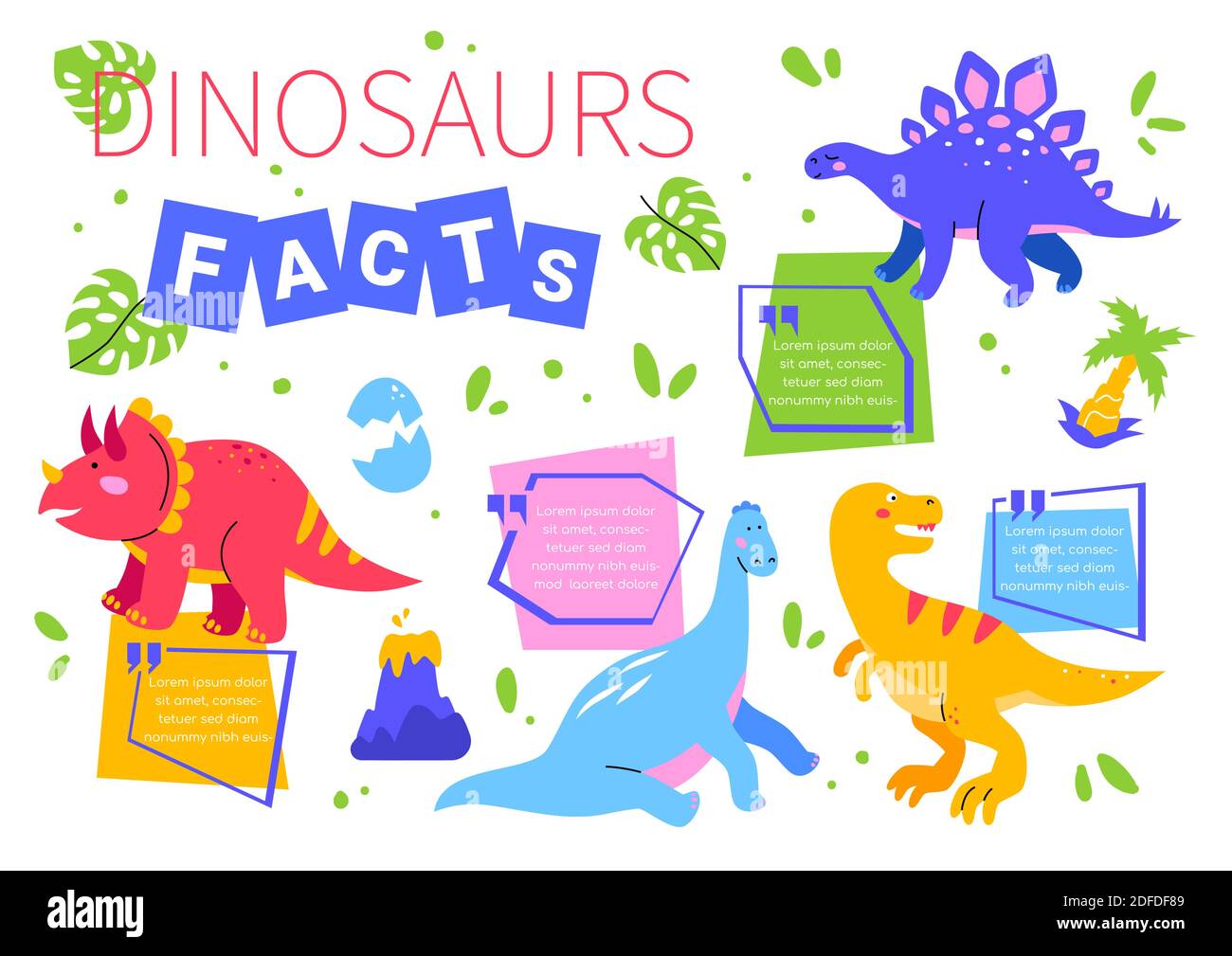 Facts about dinosaurs - flat design style poster with copy space for ...