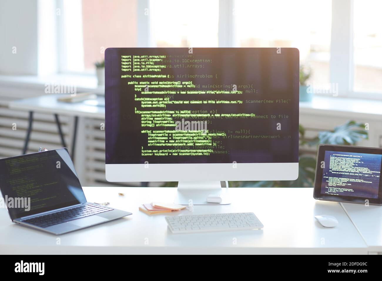 Image of computer monitor with software on the screen on the table at ...