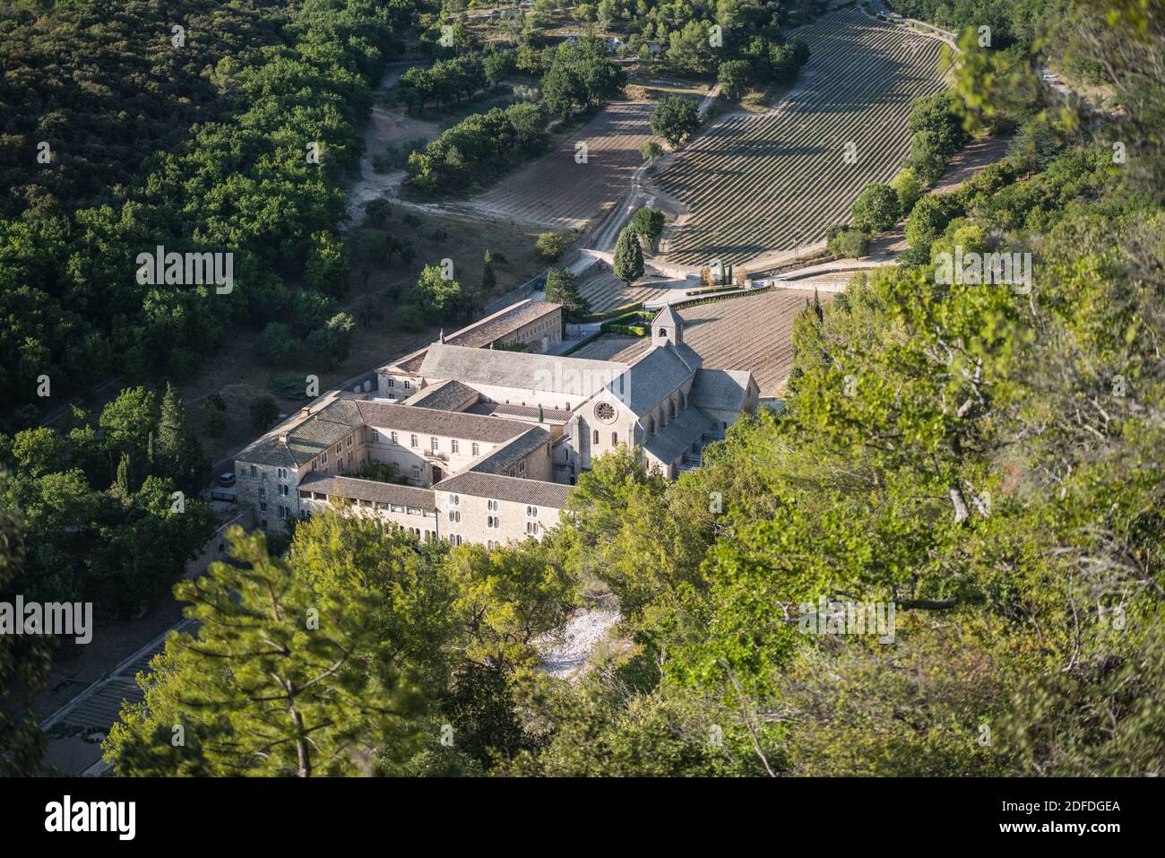 Aerial view of the monastery Senanque in the Maestral, Provence, France ...
