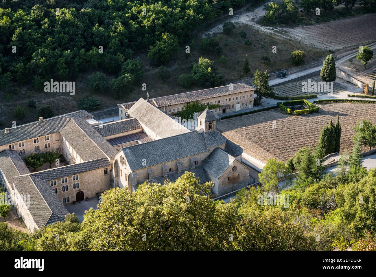Aerial view of the monastery Senanque in the Maestral, Provence, France ...