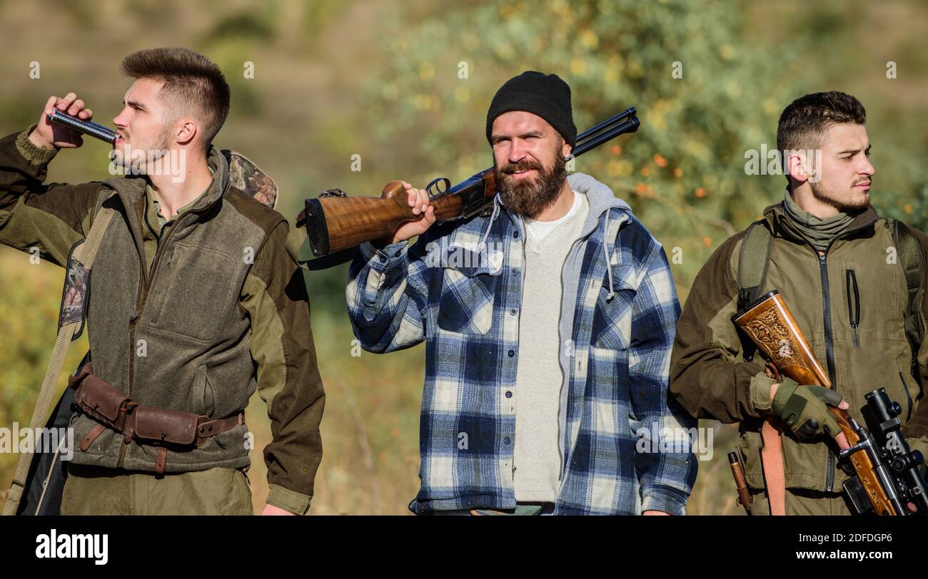 Poacher partner in crime. Poaching concept. Activity for brutal men ...