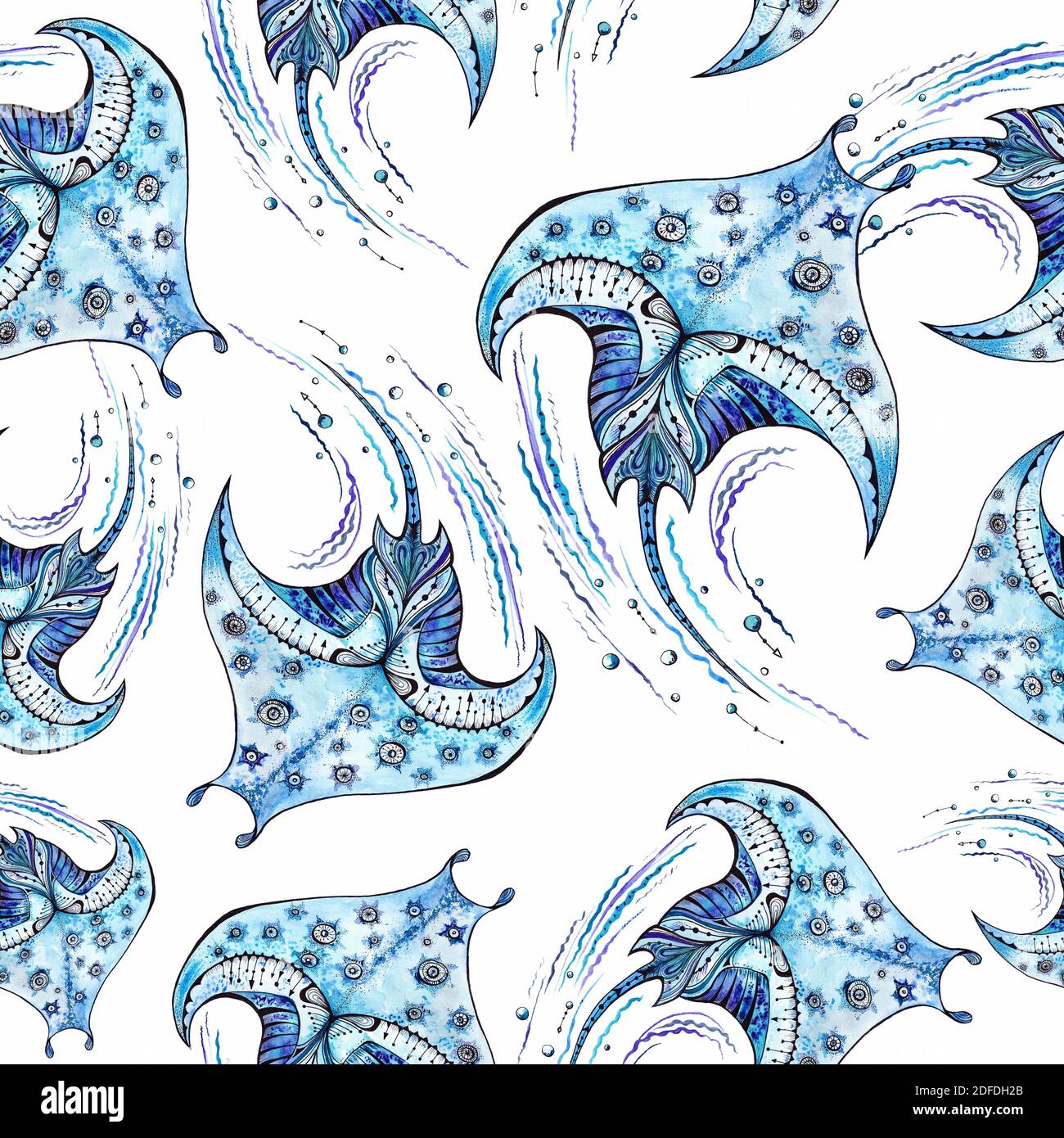 Manta ray sea animal watercolor and ink pattern Stock Photo - Alamy