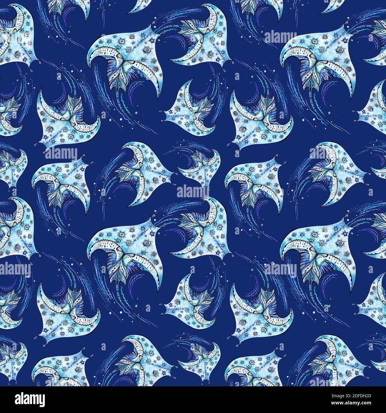 Manta ray sea animal watercolor and ink pattern Stock Photo - Alamy