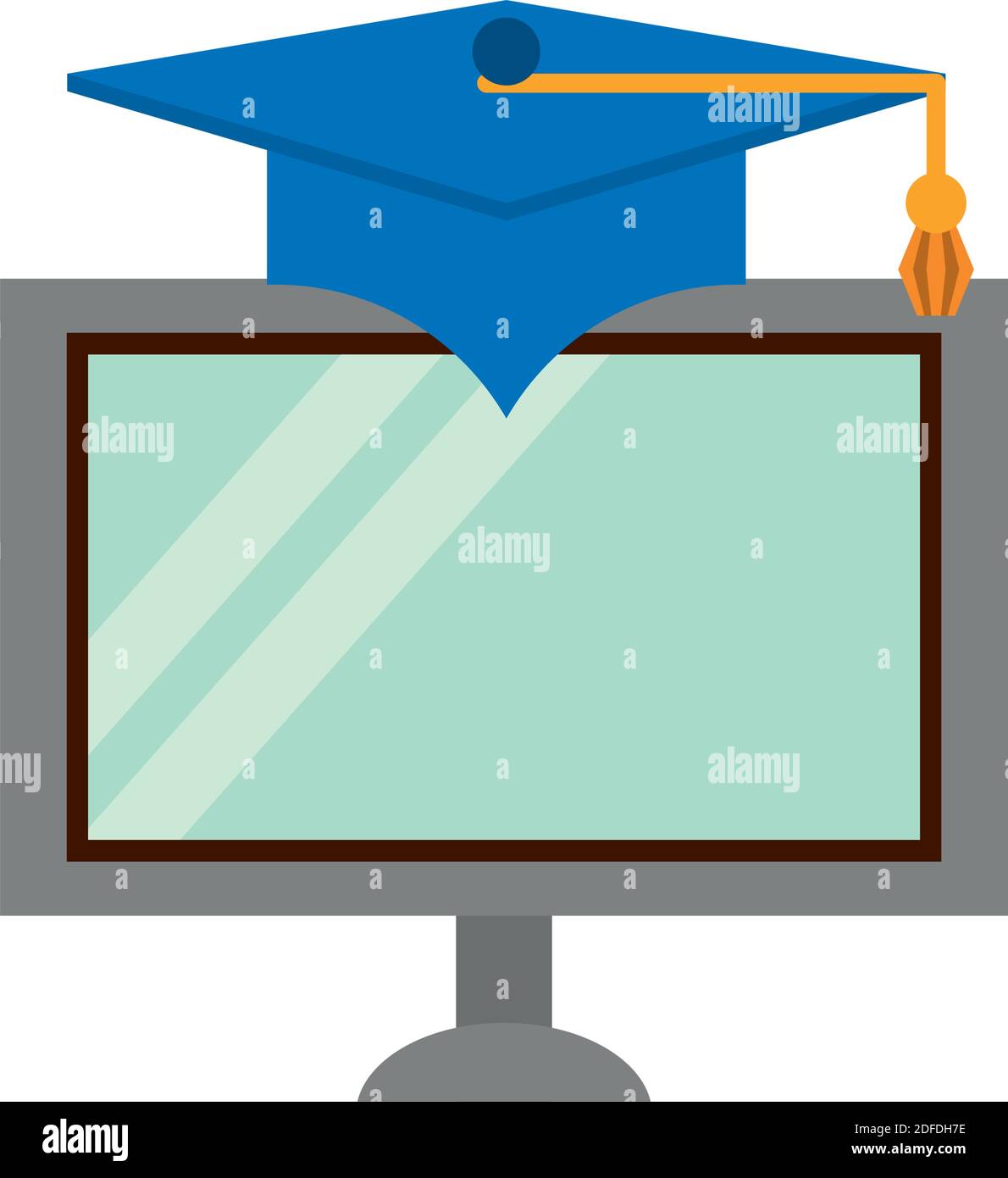 desktop computer device with graduation hat vector illustration design ...