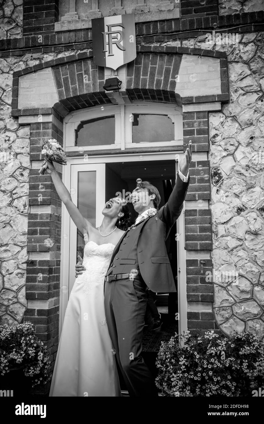 THE MARRIED COUPLE LEAVING THE MAYOR’S OFFICE, WEDDING PHOTOS Stock ...