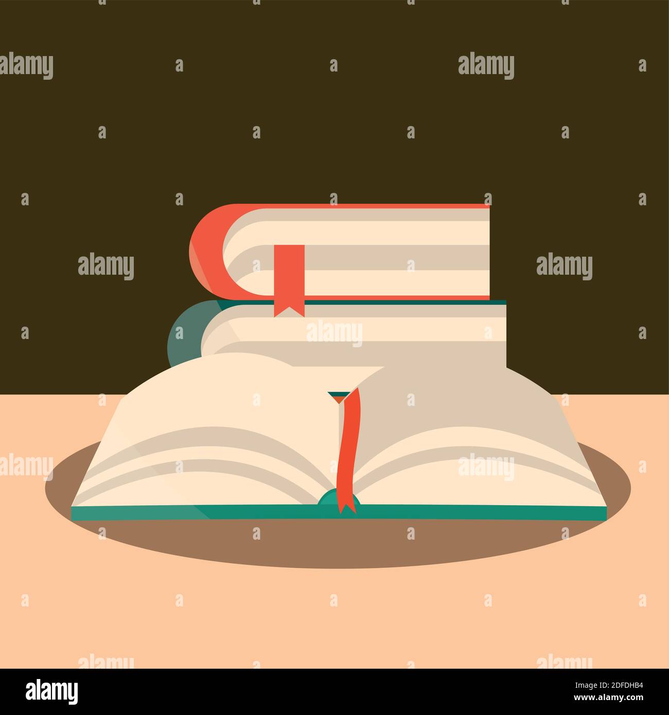 open book and stack textbooks reading and learning vector illustration ...