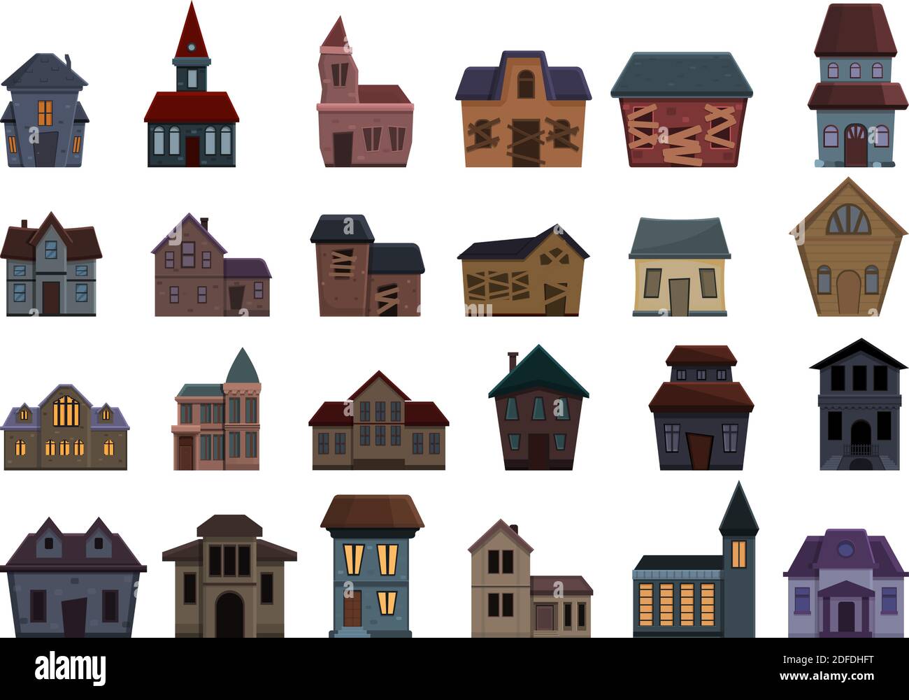 Creepy house icons set. Cartoon set of creepy house vector icons for ...