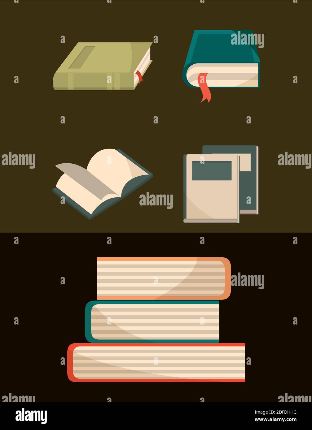 set icons different books open cover literature theme vector ...