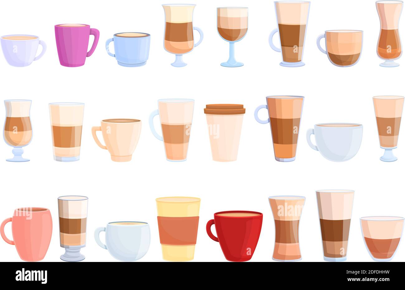 Latte icons set. Cartoon set of latte vector icons for web design Stock ...