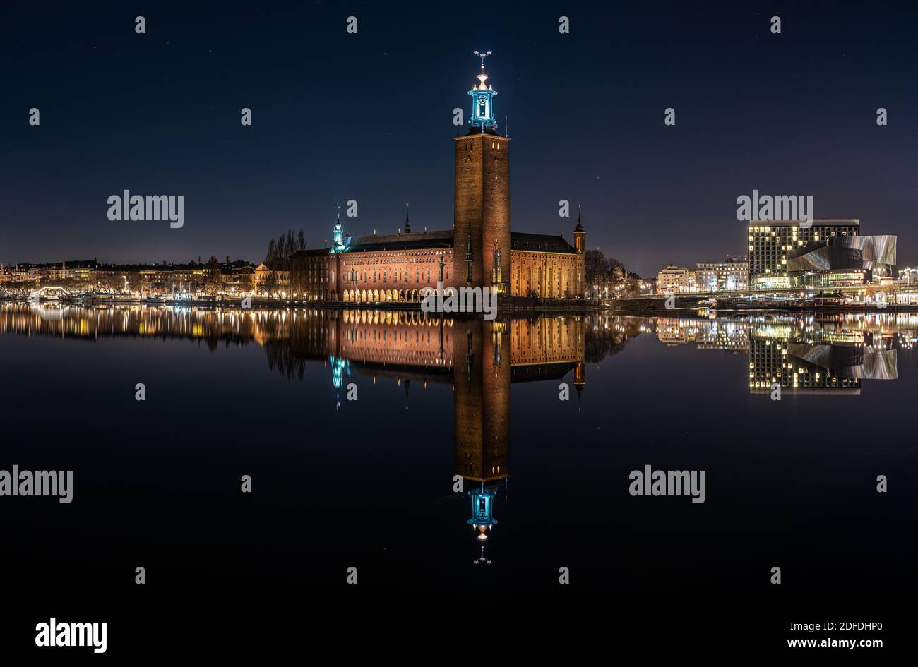 Image of Stromsborg and Stockholm City Hall at night Stock Photo - Alamy