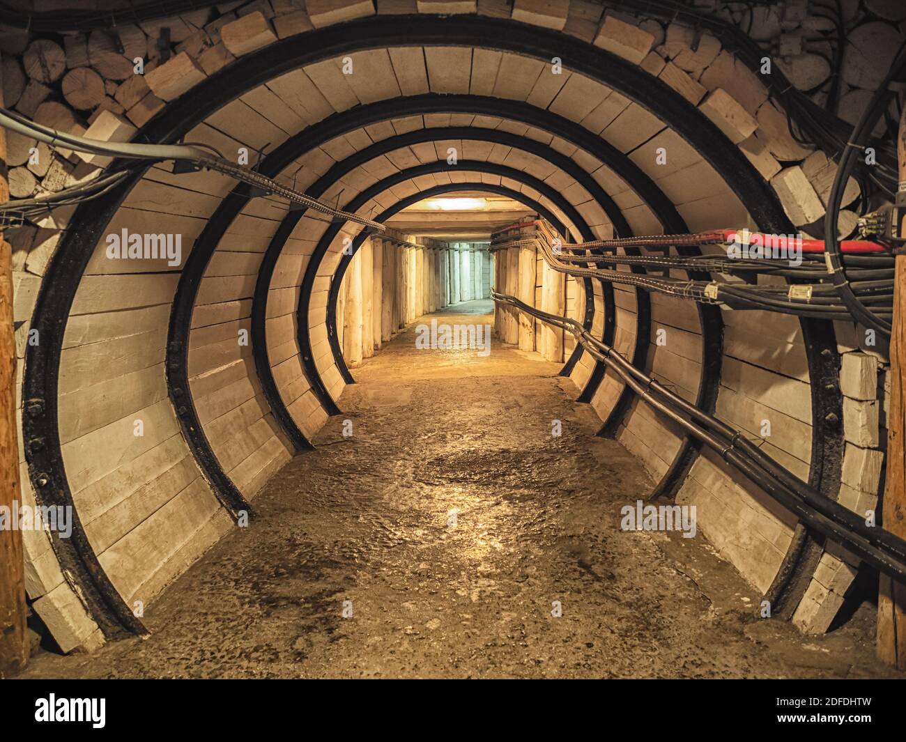 Image of Wooden corridor with door in the salt mining caves Stock Photo ...