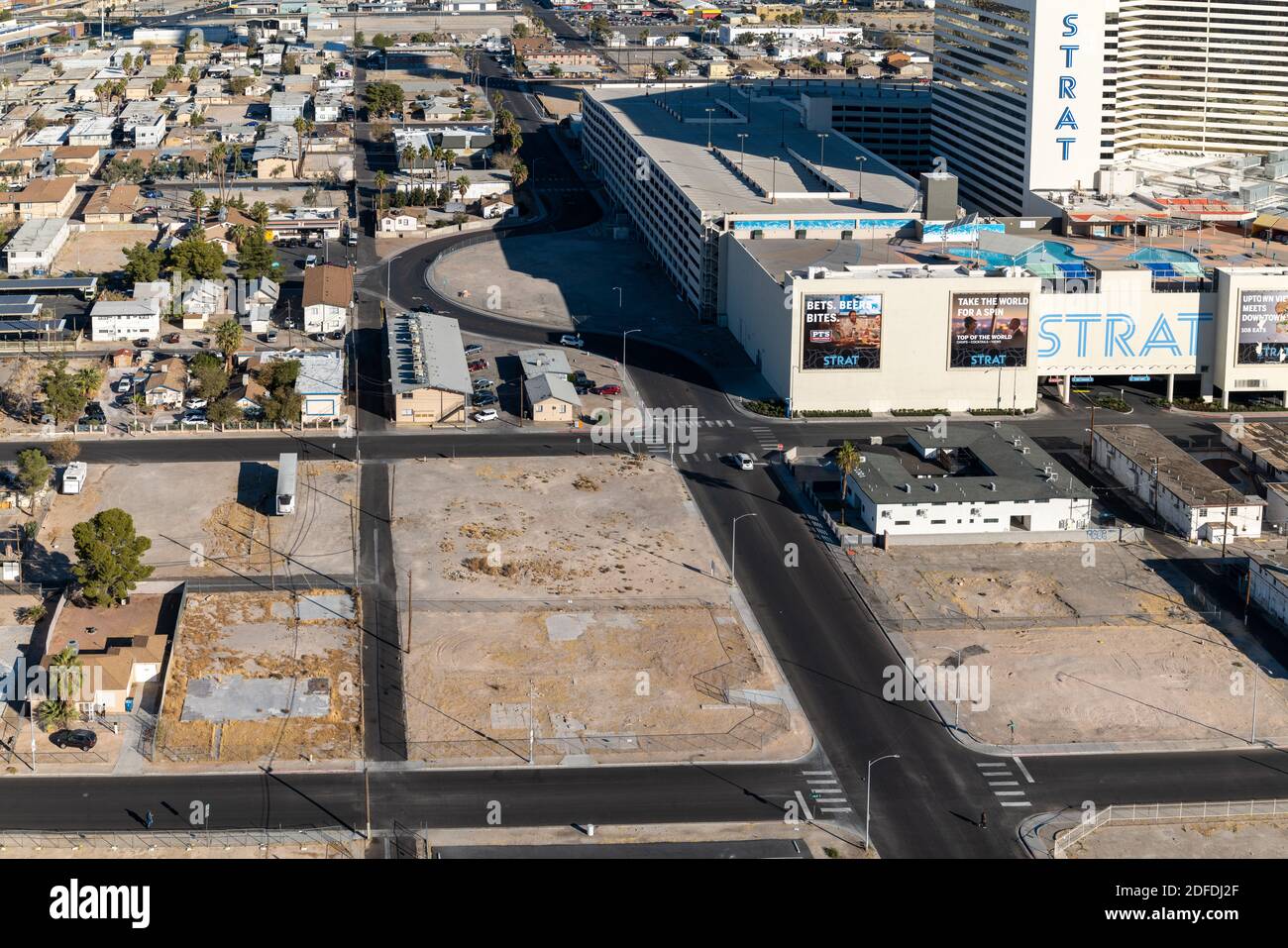 The base of the Strat hotel and casino showing the industrial area ...