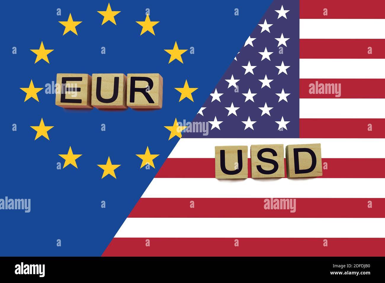 United Europe and USA currencies codes on national flags background ...